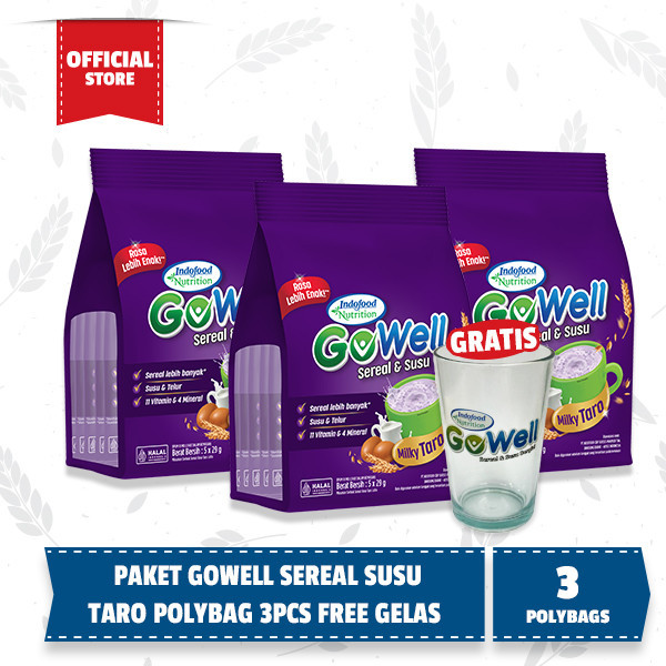 Jual Paket GoWell Sereal Susu Taro Polybag 3pcs Free Gelas | Shopee ...