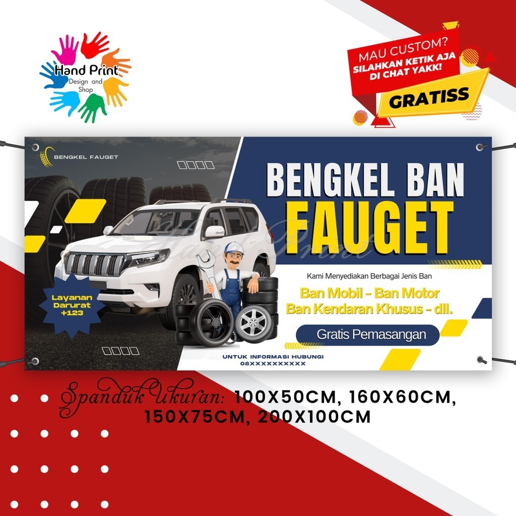 Jual Cetak Spanduk Banner Bengkel Ban Mobil Biru MMT Spanduk Custom ...
