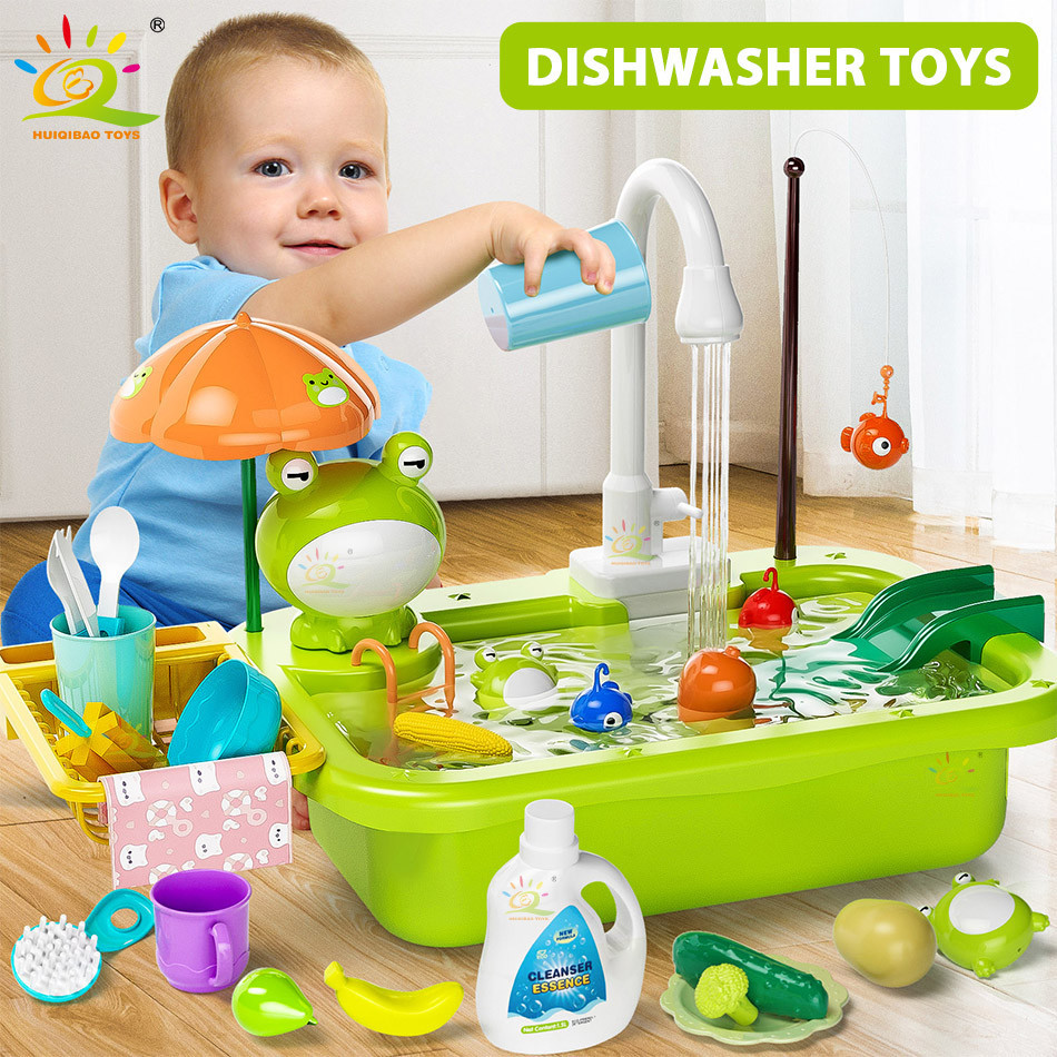 Jual Baby Kitchen Toy Plastic Dish Wash Sink Electric Dishwasher ...
