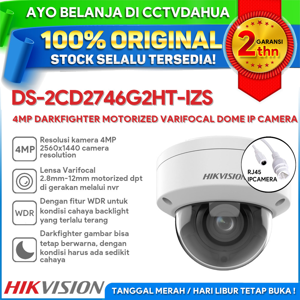 Jual HIKVISION DS-2CD2746G2HT-IZS 4MP DARKFIGHTER WDR MOTORIZED VARIFOCAL DOME IP CAMERA ...