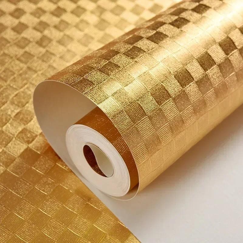 Jual Checkered Gold Foil Wallpaper Golden Yellow Ceiling Wallpaper ...