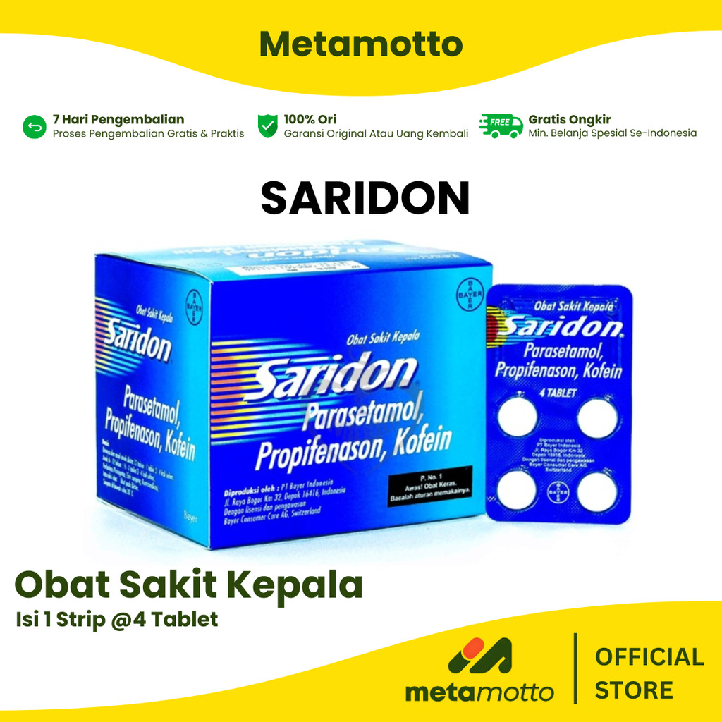 Jual Saridon Strip Isi 4 Tablet / Parasetamol Kepala Obat Sakit ...