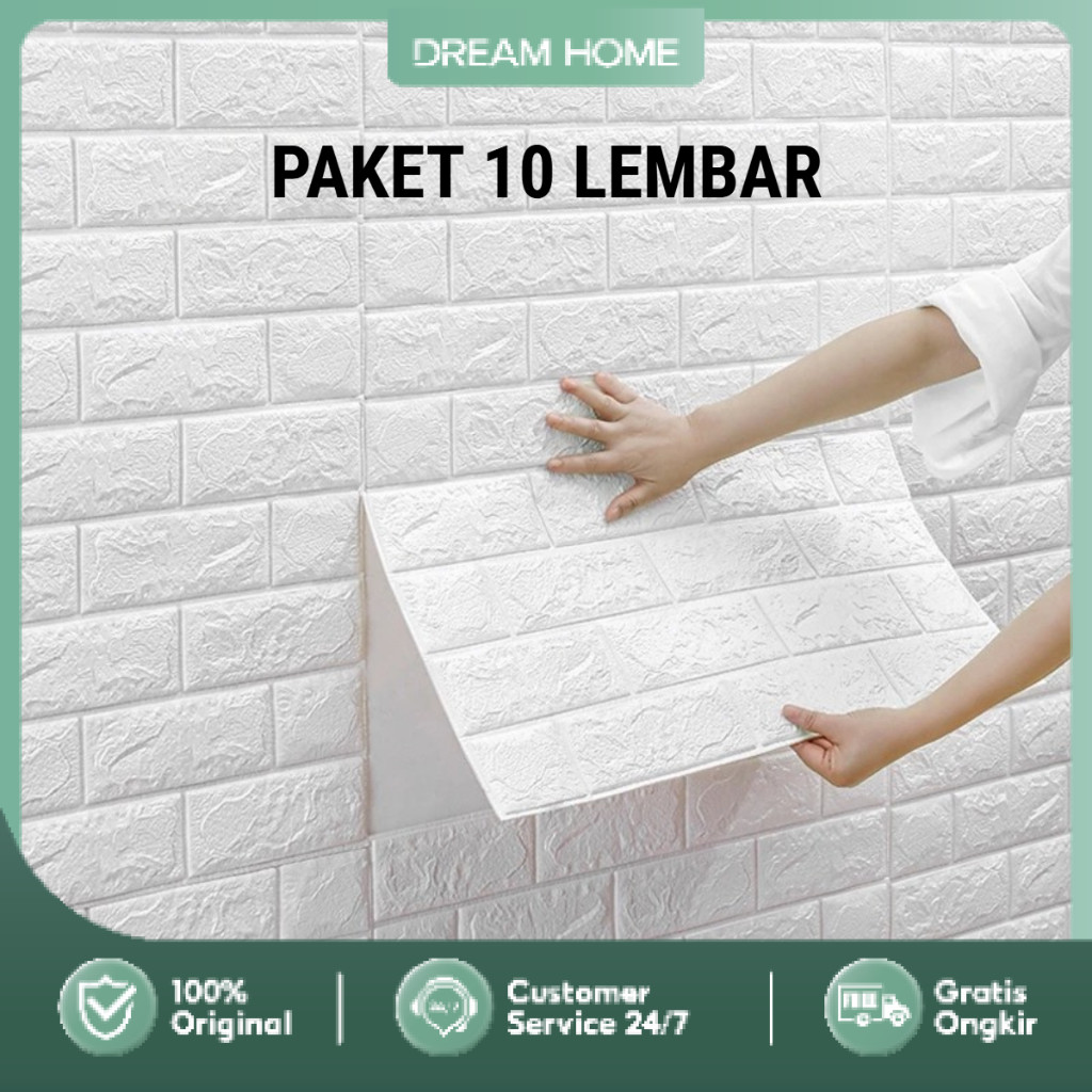 Jual PAKET 10 LEMBAR Wallpaper Tembok Dinding 3D Model Batu Bata Putih ...