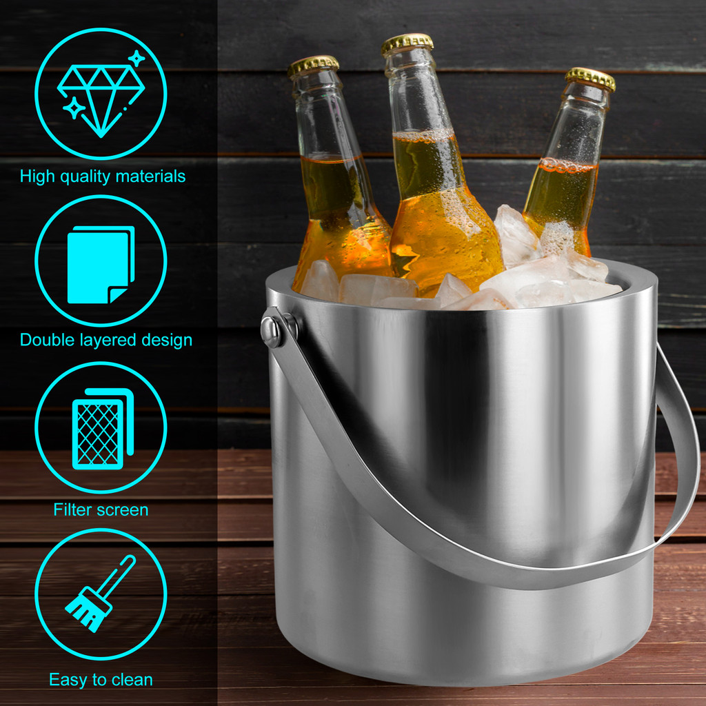 Jual Ice Bucket Ice Cube Container 2.0/3.0L Stainless Steel Insulated ...