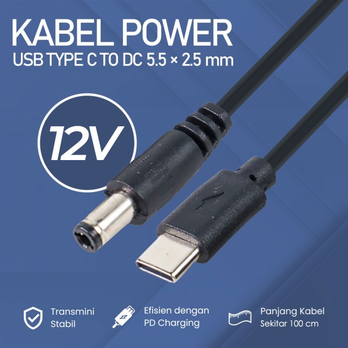 Jual USB Type C to 12V DC 5.5x2.5mm Kabel Power Charger Router CCTV ...