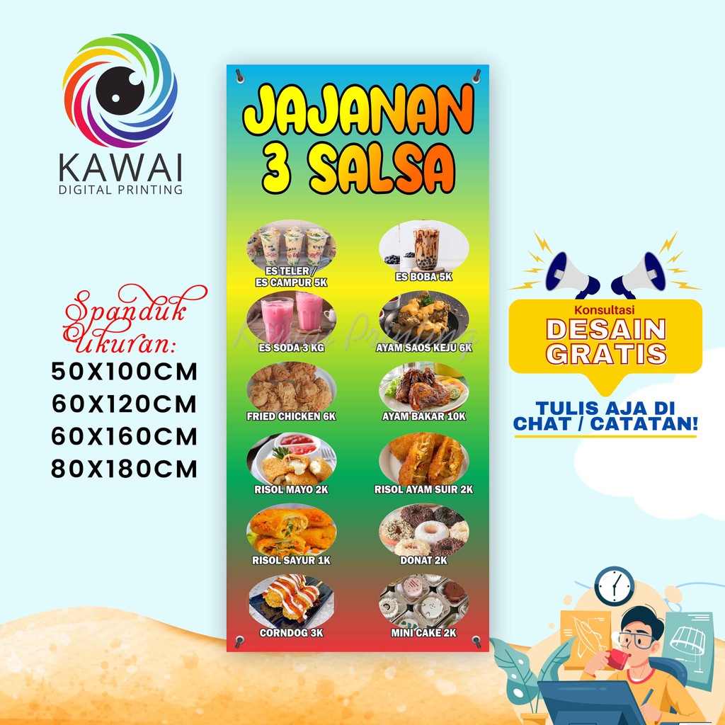 Jual Spanduk Banner MMT Jualan 12 Menu makanan Hijau Ukuran 60x160 ...