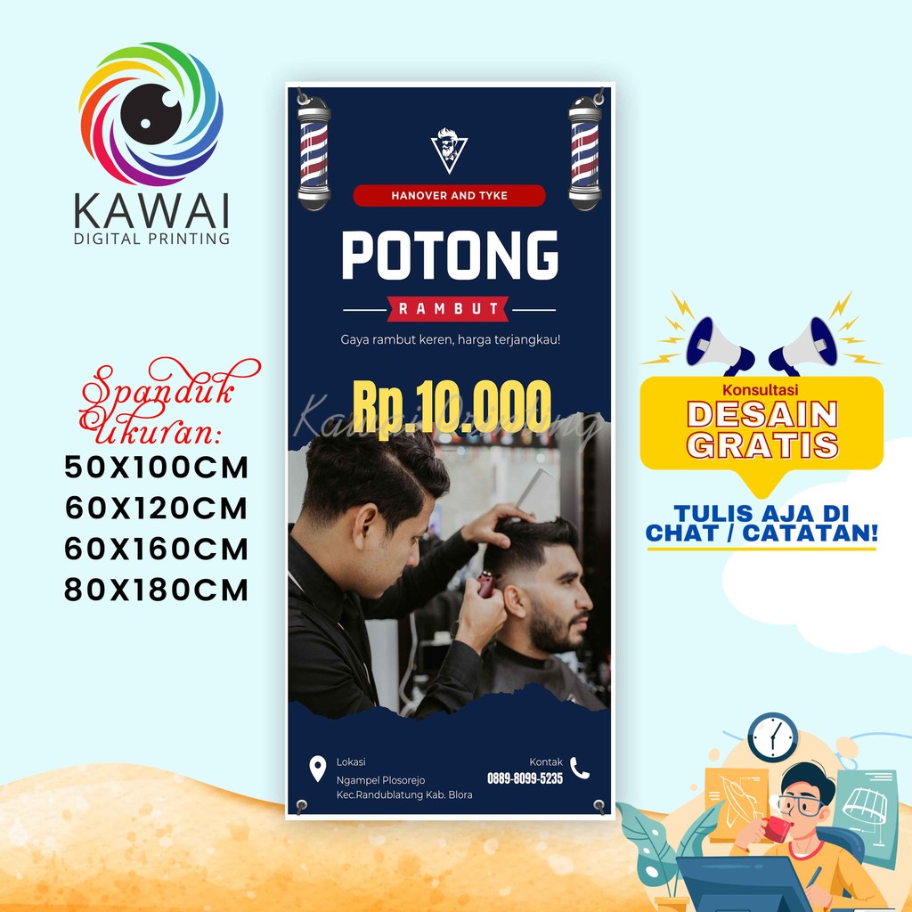 Jual Spanduk Banner MMT Desain Potong Rambut Background Biru Ukuran ...