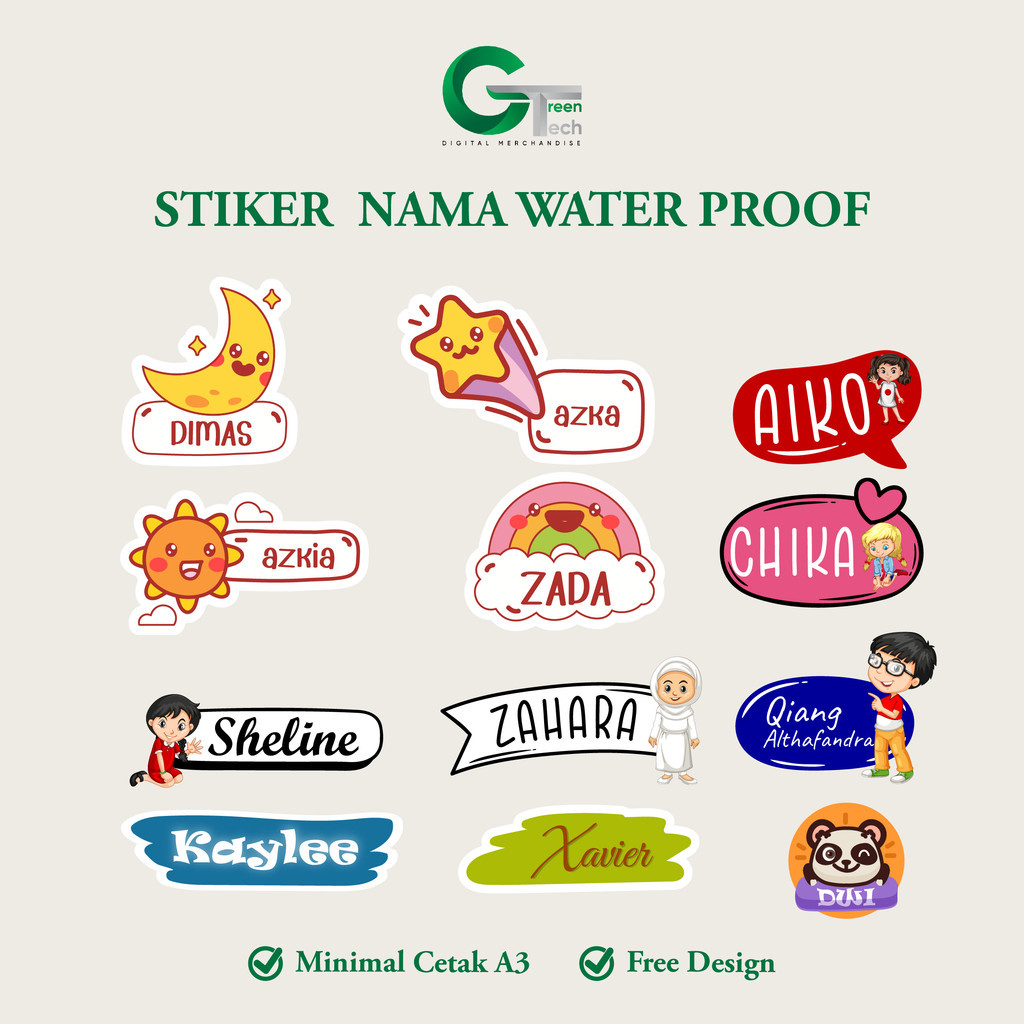 Jual sticker stiker label nama anak waterproof custom sticker nama anak ...