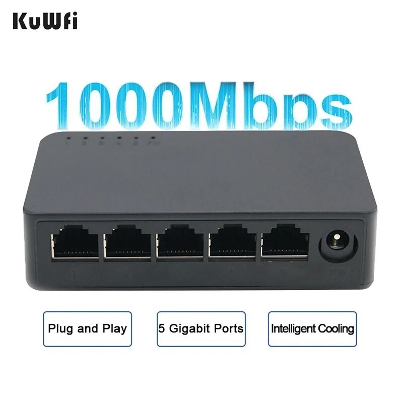 Jual KuWFi 5 Ports Gigabit Switch 1000Mbps Fast Ethernet Switcher WAN ...