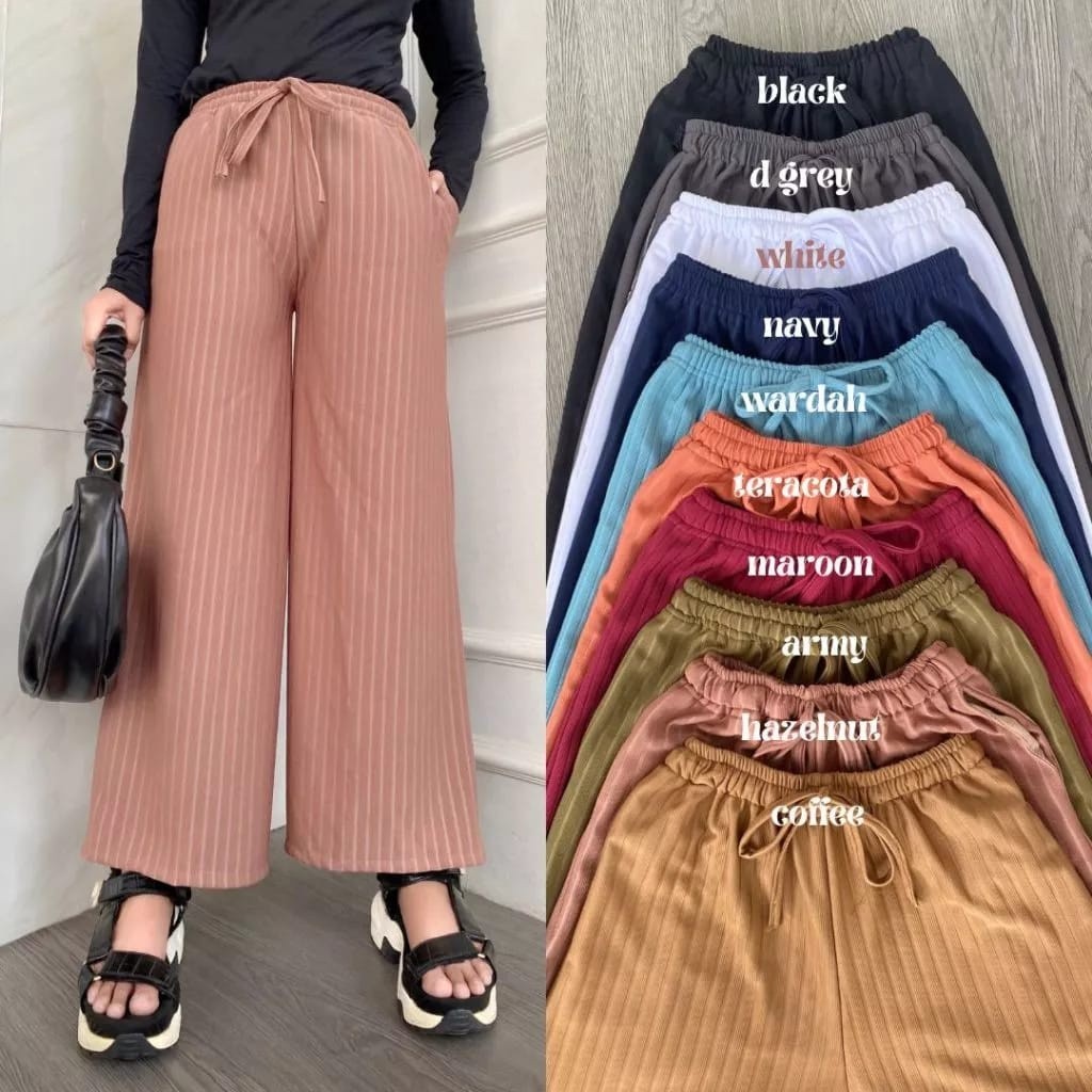 Jual ELLENA - Celana Knit Pants Tali Serut - Loose Pants Highwaist ...