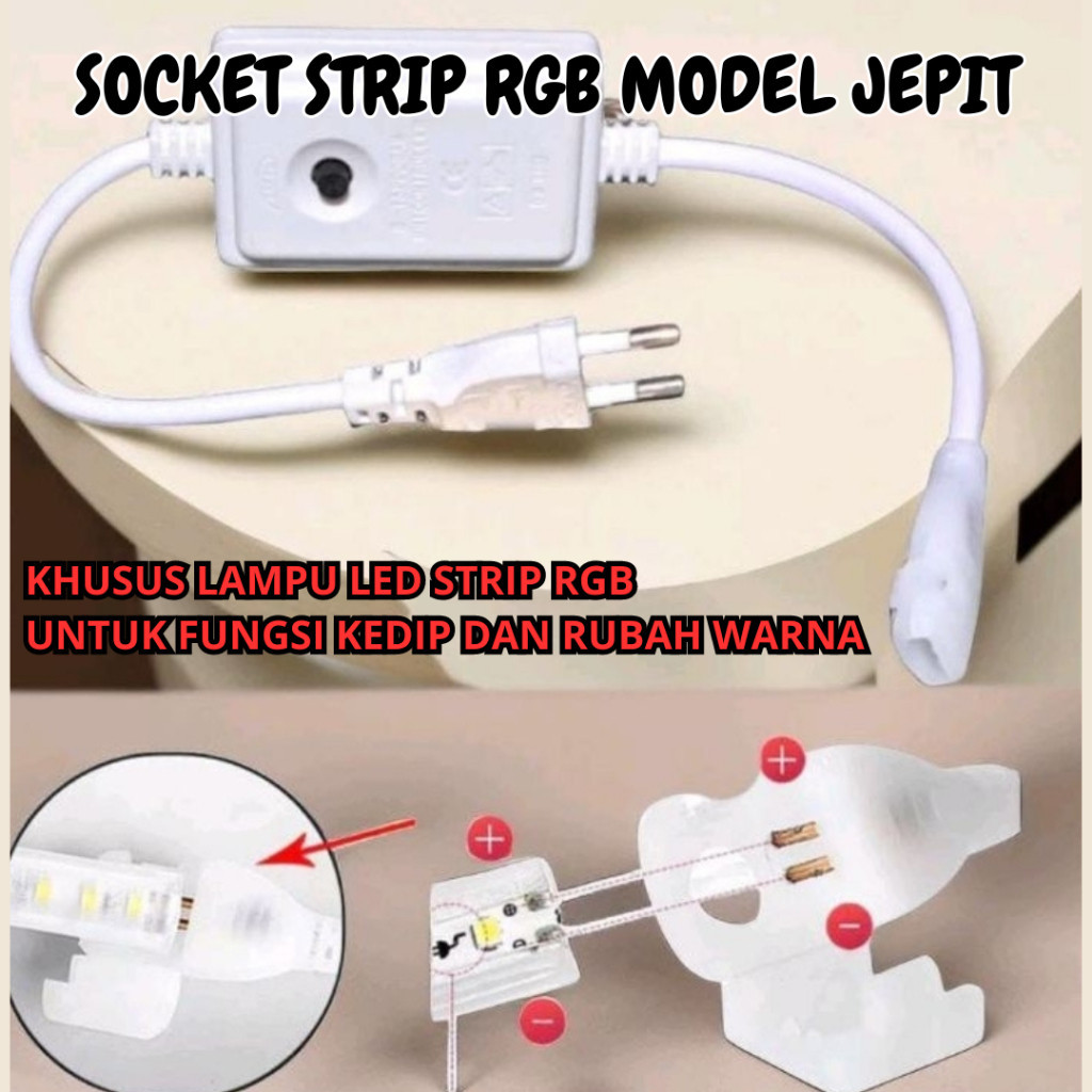 Jual Socket Soket RGB Model Jepit Colokan Adaptor Lampu Strip SMD 220V ...