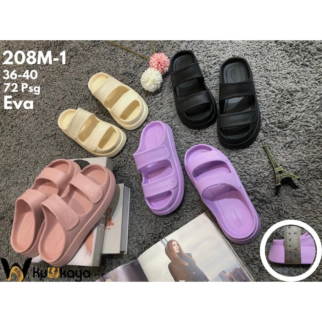 Jual Sandal Slop Wanita Eva Ban 2 Emboss X Polos Colorfull Sol Tebal ...