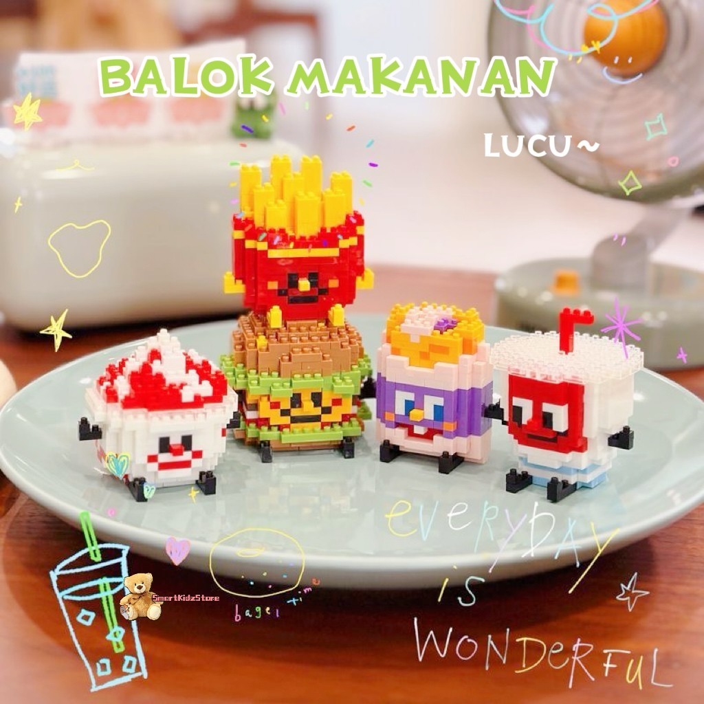 Jual Mainan Anak DIY Balok Susun Seri Makanan Nano Bricks Buah Burger ...