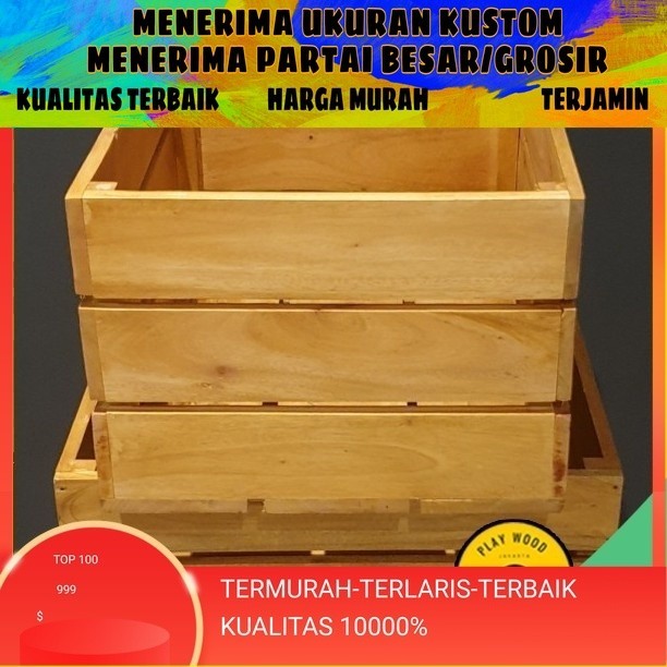 Jual Wooden Crate Box 45x35x25 Kotak Penyimpanan Kayu Wood Storage Box