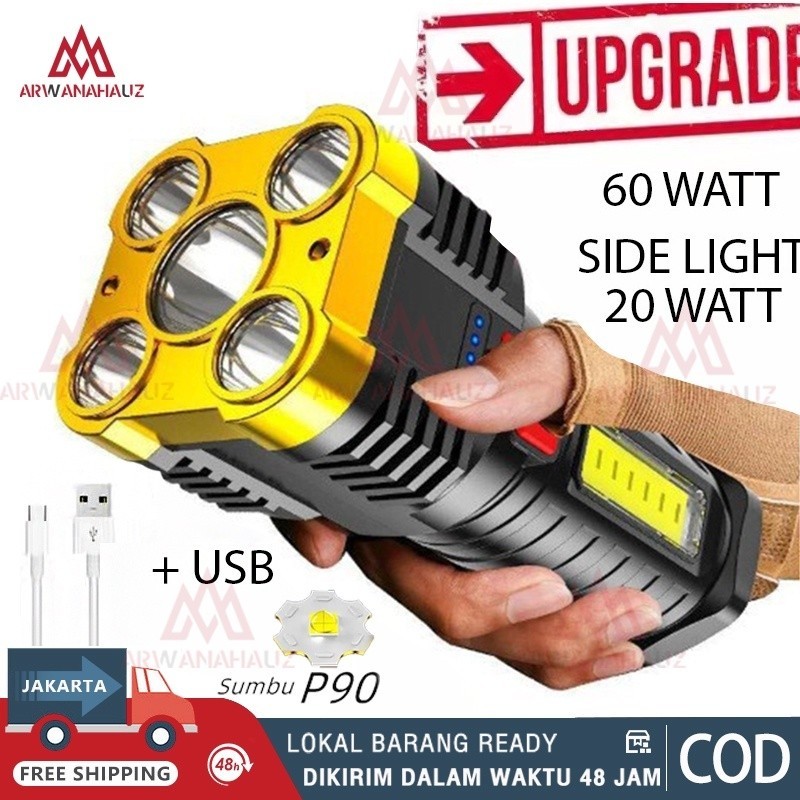 Jual Lampu Senter LED 5 Mata + P900 COB Super Terang / Emergency ...