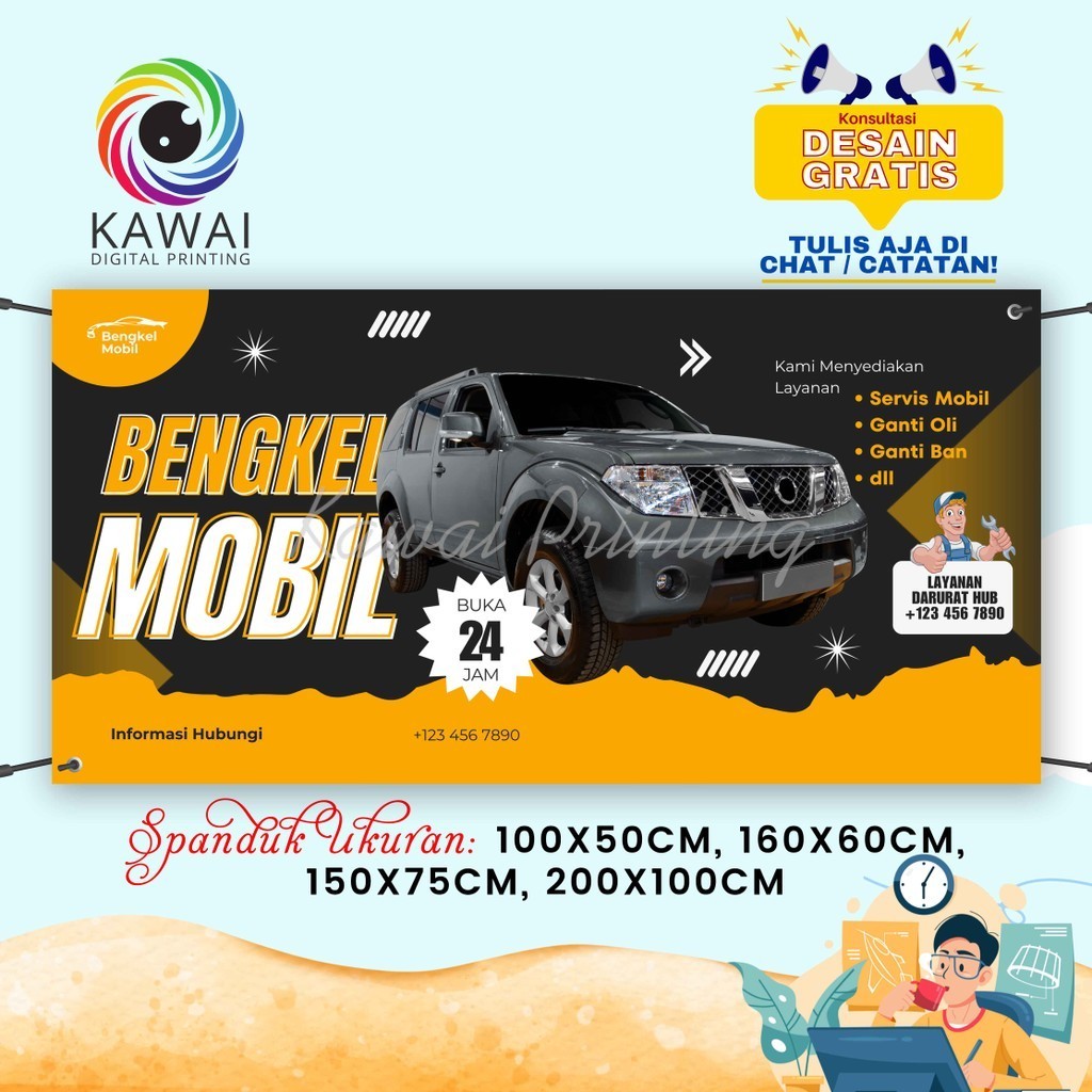 Jual Spanduk Banner MMT Bengkel Home Garage Perbaiki Sevice Mobil Oren ...