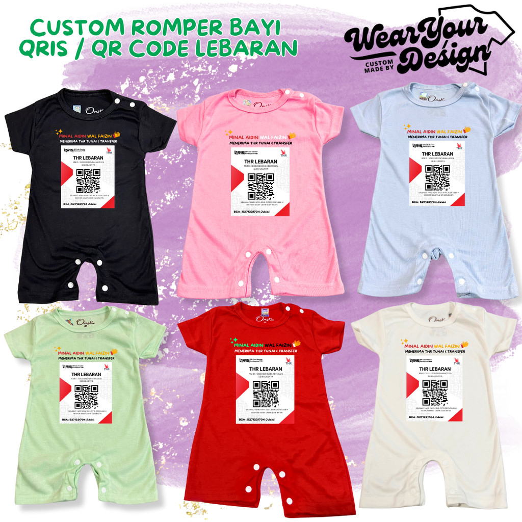 Jual CUSTOM ROMPER BAJU BAYI LEBARAN THR QRIS / QR CODE NEW BORN 0-6 ...