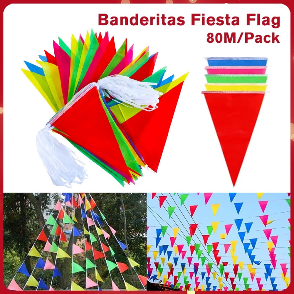 Jual 150Pcs Bendera Segitiga Warna Warni 80 Meter Bendera Kain Segitiga Bendera Hias Festival ...