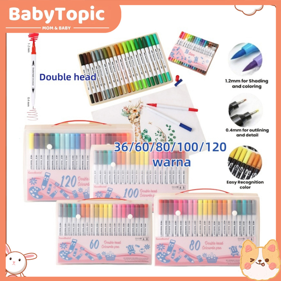 Jual 60/120 Spidol Warna Set Spidol Brush Pen 2 Tips Spidol Set Marker ...