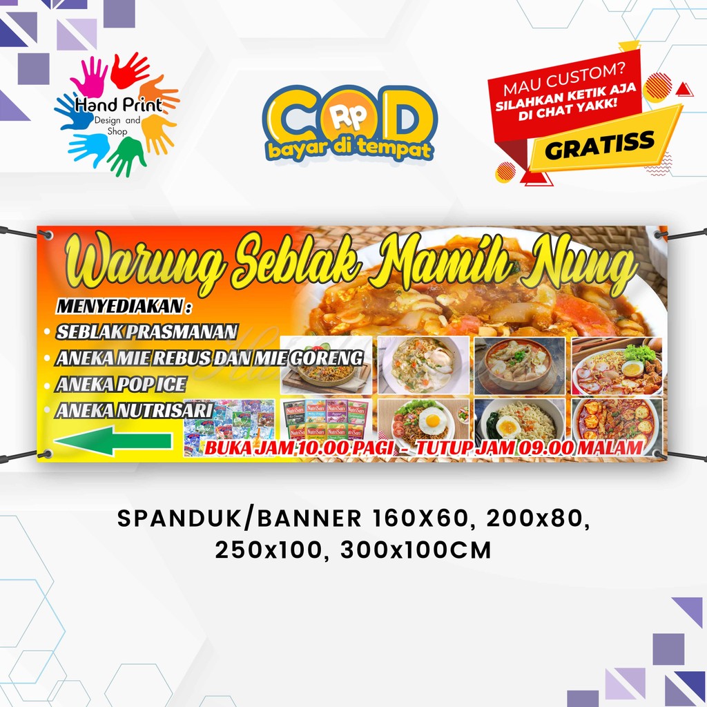 Jual Cetak Spanduk Banner Warung Seblak Kuning Oren MMT Spanduk Custom ...