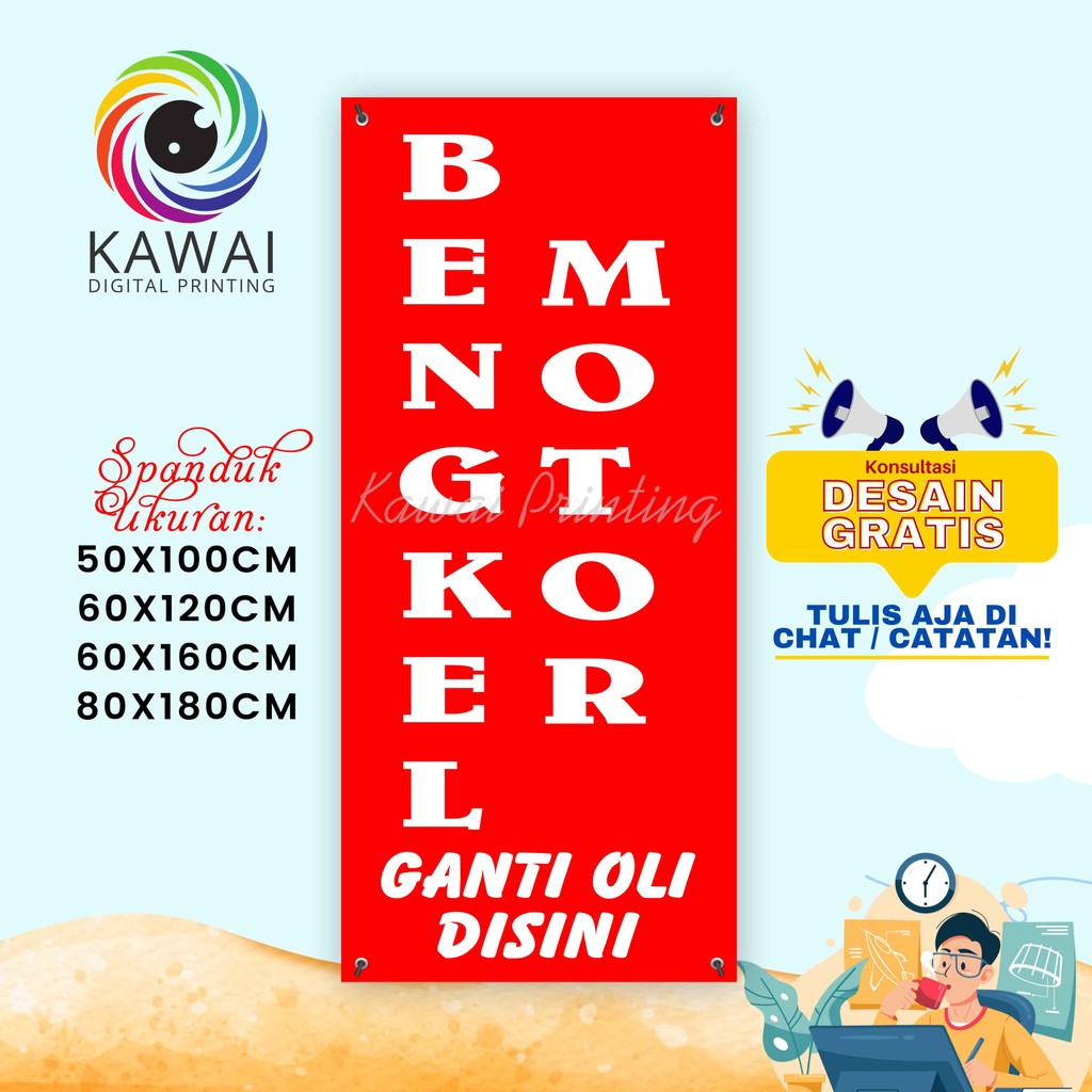 Jual Spanduk Banner MMT Mengkel Motor Ganti Oli Merah Ukuran 60x160 ...