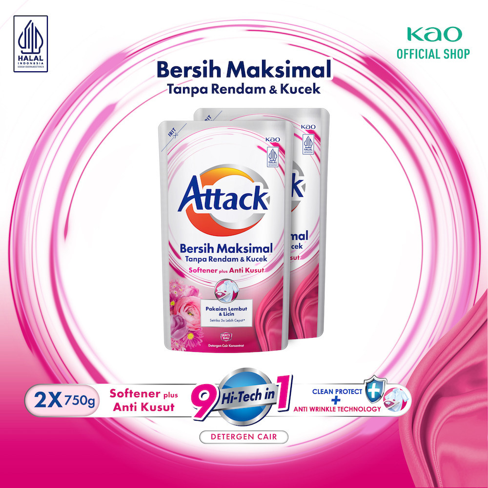 Jual Attack Plus Softener Deterjen Cair Semua Mesin Cuci 750 mL Twin Pack | Shopee Indonesia