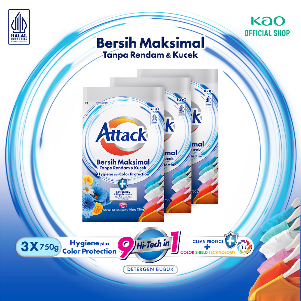 Jual Attack Hygiene Plus Deterjen Bubuk Semua Mesin Cuci 750 gr Triple Pack | Shopee Indonesia