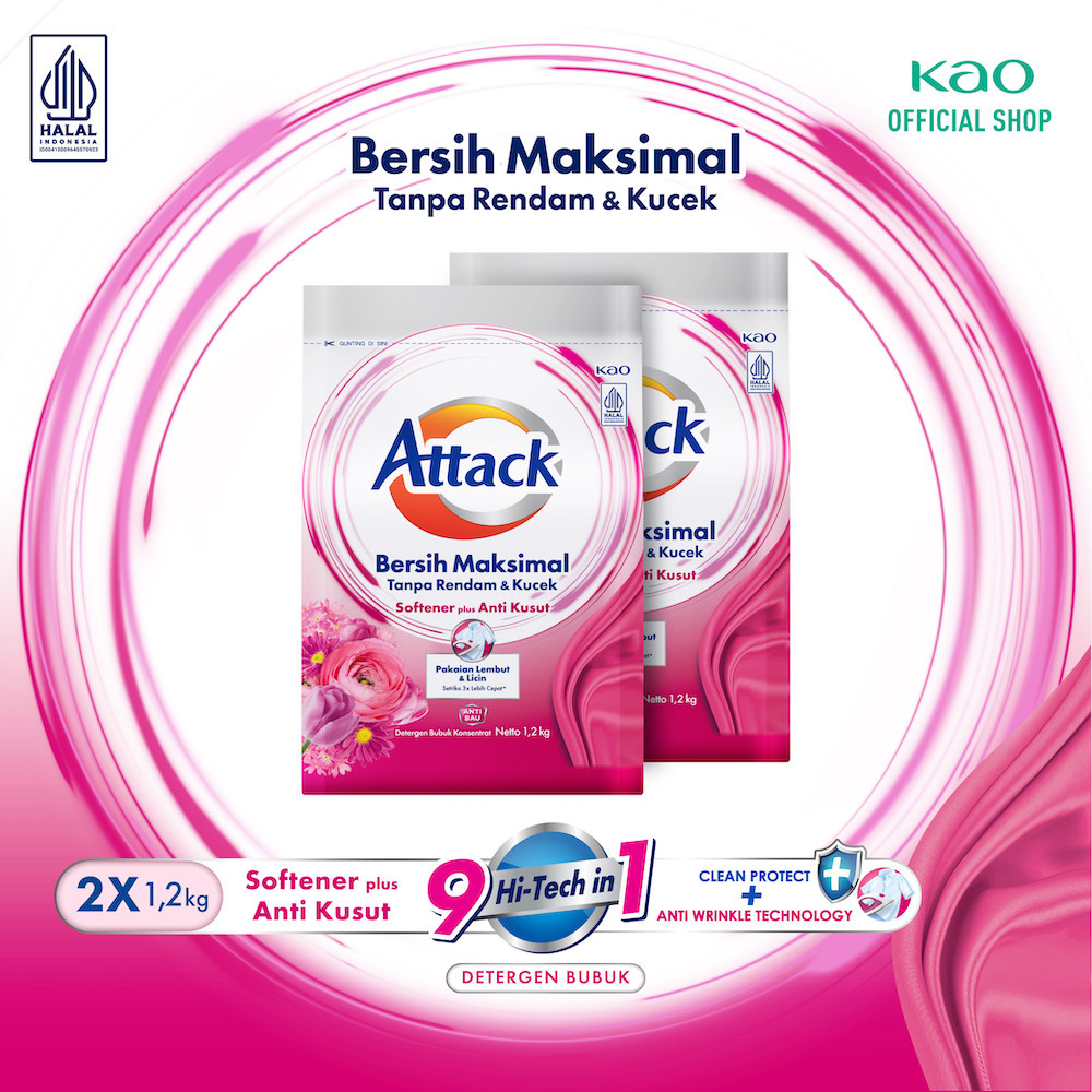 Jual Attack Plus Softener Deterjen Bubuk Mesin Cuci Top Loading 1200 gr Twin Pack | Shopee Indonesia