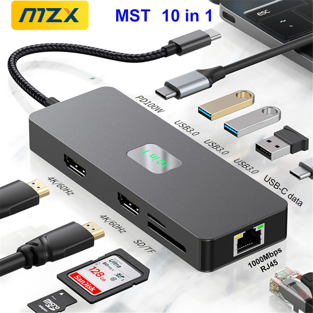 Jual MZX 10-in-1 MST Docking Station USB C Hub 3.0 4K@60Hz 2 HDMI ...