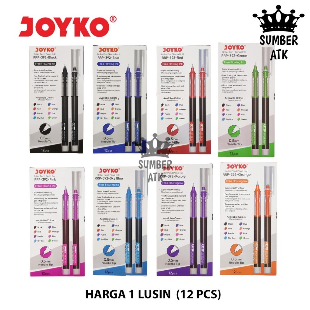 Jual Roller Pen Gel Pulpen Rol Joyko RRP-392 1 LUSIN 0.5 mm Hitam ...