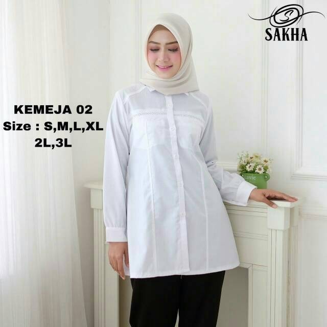 Jual Sakhapremium.id - KM 02 Kemeja Baju Putih PNS Putih Toyobo Wanita Kerja Atasan Baju Putih ...