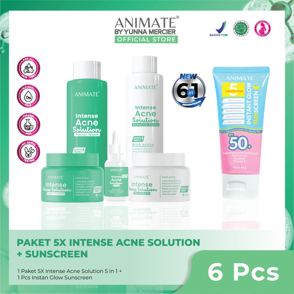 Jual Animate Paket Intense Acne Solution Series 5in1 + Sunscreen ...