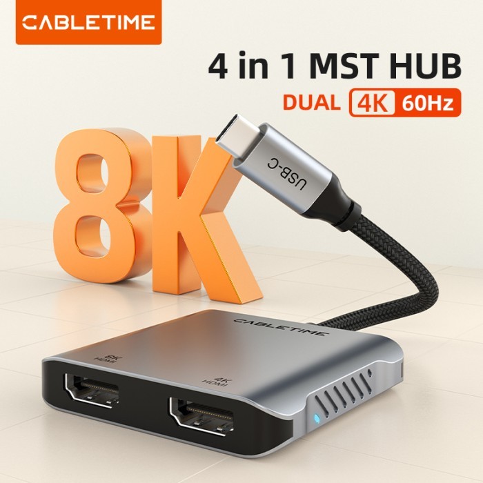Jual USB C to Dual HDMI DP Hub 4K 8K PD 100W Converter - Cabletime ...