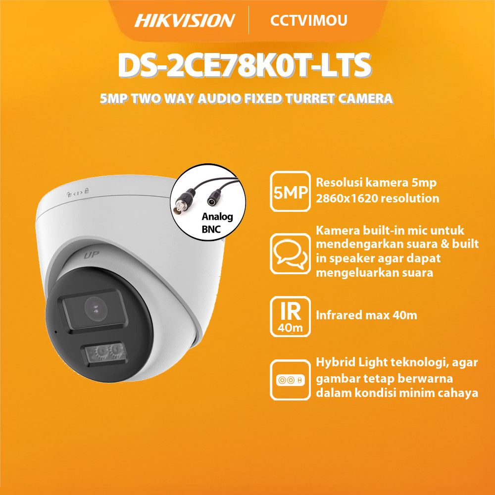 Jual HIKVISION DS-2CE78K0T-LTS 5MP TWO WAY AUDIO FIXED TURRET ANALOG CAMERA | Shopee Indonesia