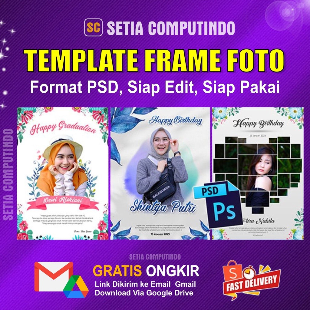 Jual Template Desain PSD Frame Ultah, Wedding, Graduation Format ...
