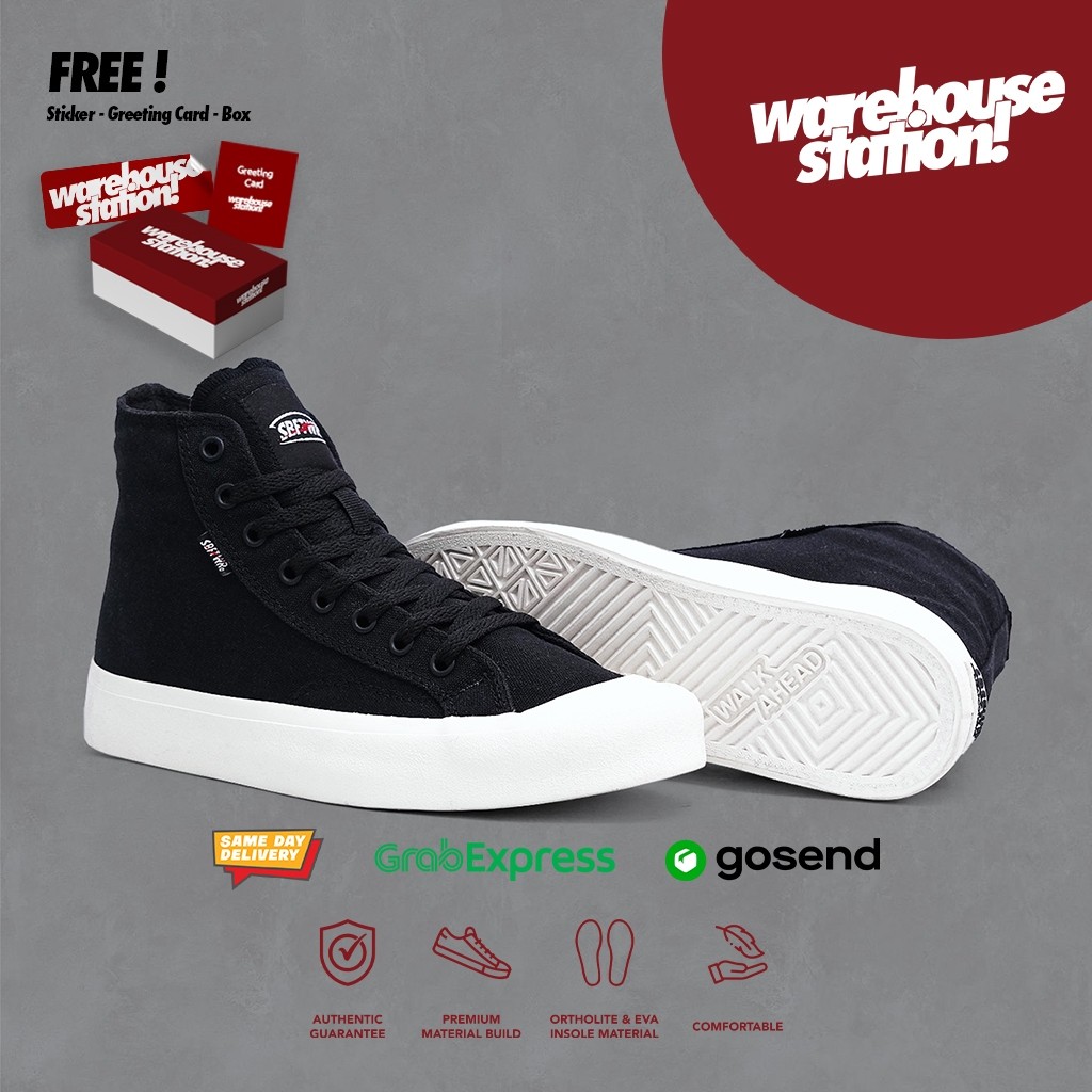 Jual [HARGA SPESIAL] SABA Basic High ALL Black White - Sepatu Sneakers Casual Pria Wanita ...