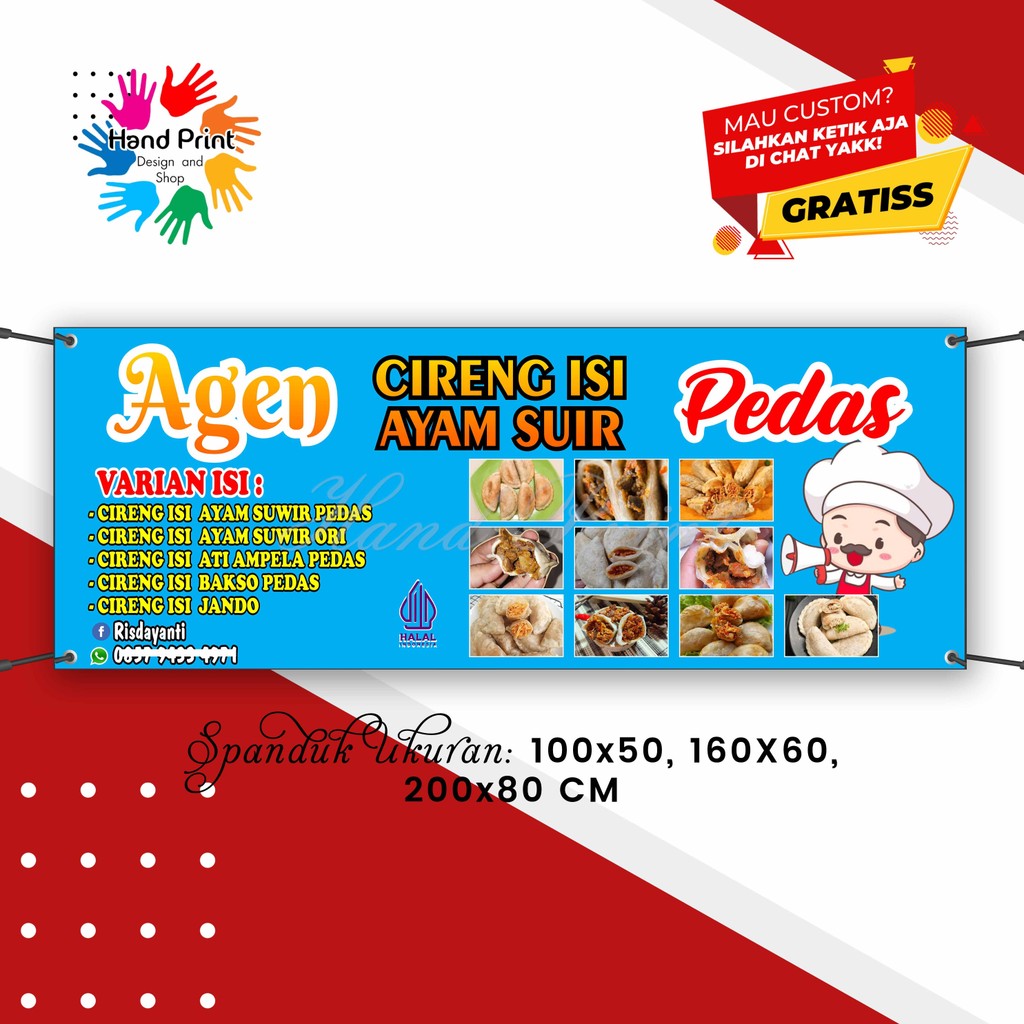 Jual Cetak Spanduk Banner Cireng Isi Pedas Biru MMT Spanduk Custom ...