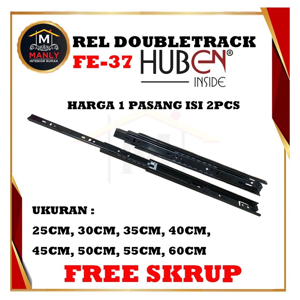 Jual Rel HUBEN Laci Double 2x Tarik Full Extension FE 37mm 25 30 35 40 ...