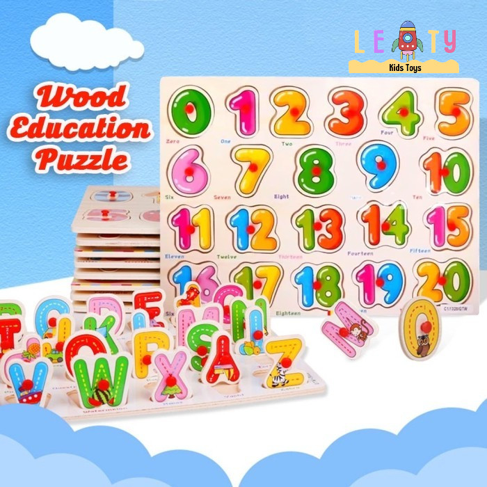 Jual Mainan Anak Puzzle Kayu Alphabet Angka Bentuk Puzzle Kayu Knob ...