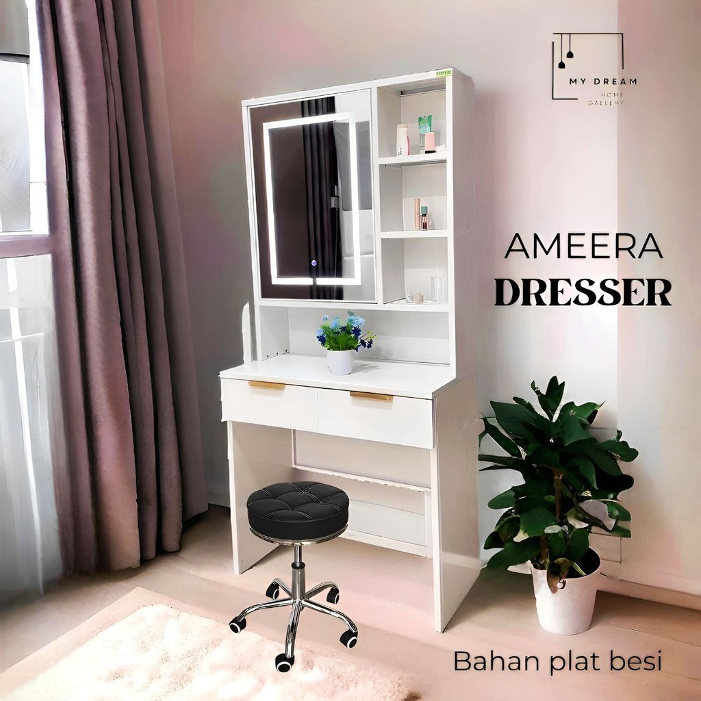 Jual Meja Rias Full Besi Make Up Table Import Ameera Lampu Cermin Kaca ...