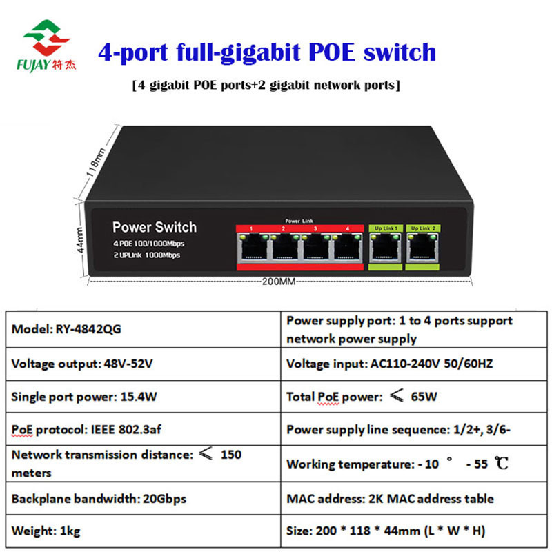 Jual 4 Port Poe Switch Manufacturer 2 Uplink Poe 802.3af 48v Network 4 ...