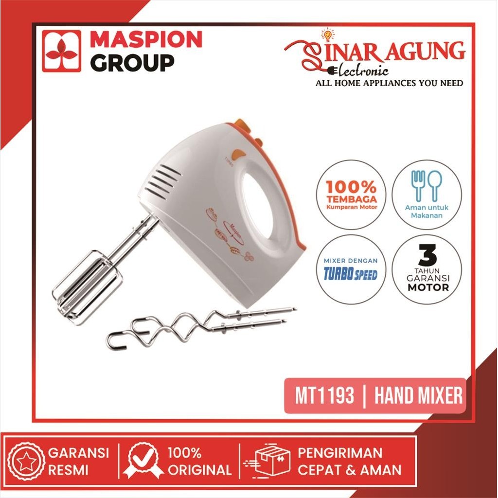 Jual MASPION MT1193MR / MT-1193MR HAND MIXER - GARANSI RESMI | Shopee ...