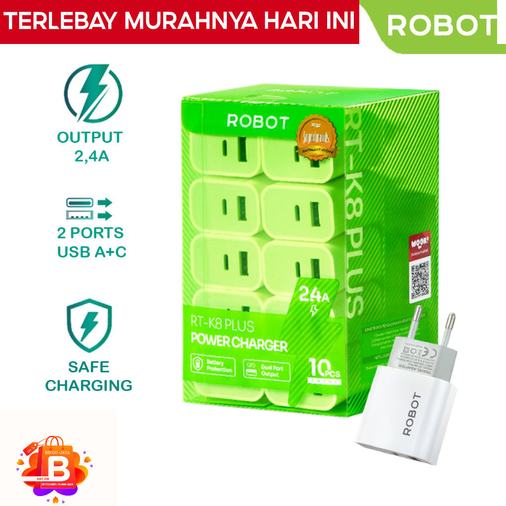 Jual ROBOT Adaptor Charger RT-K8 Batok Charger 10W 2.4A Small & Portable Garansi Original (1box ...
