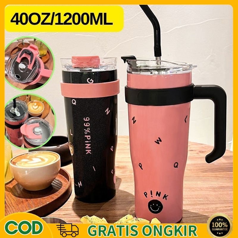 Jual 【COD】40oz tumbler minum stainless steel sedotan termos 1.2L ...