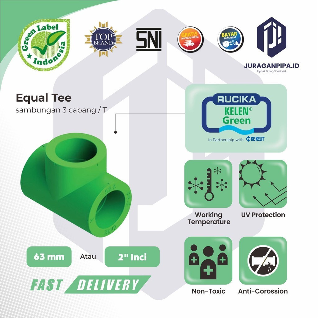 Jual Equal Tee PPR 63 mm ~ 2" Inci Rucika Kelen Green | Shopee Indonesia