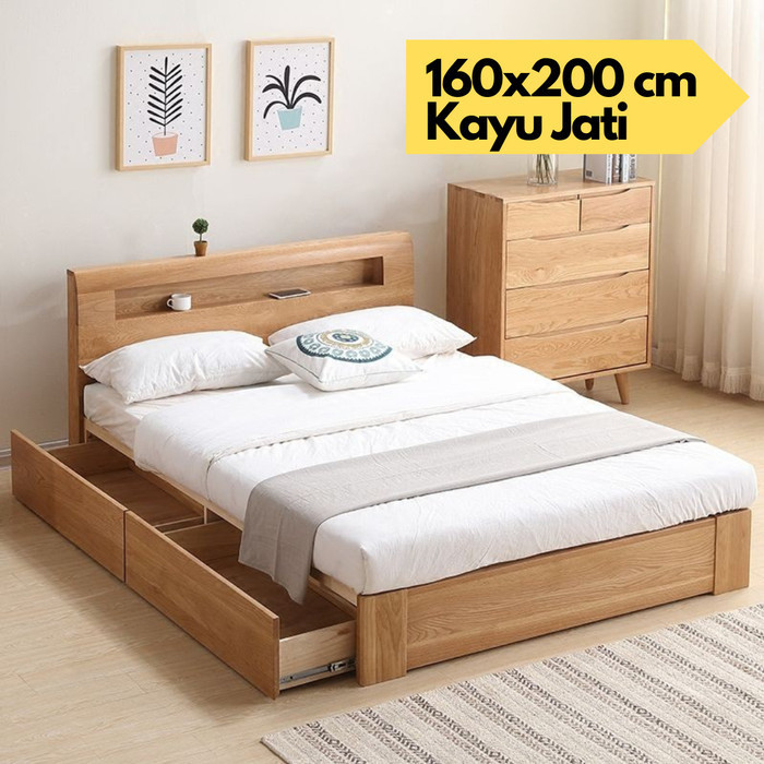 Jual Dipan Tempat Tidur 160x200 Minimalis Laci Kayu Jati Grade A | Shopee Indonesia