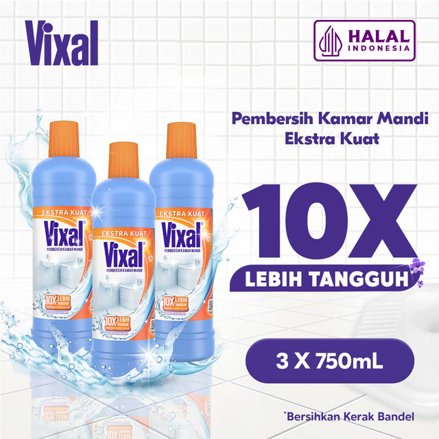 Jual Vixal Pembersih Porselen & Kamar Mandi HCl Anti Kerak Bandel Ekstra Kuat 750 mL x3 | Shopee ...
