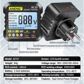 Jual Tiff ANENG Stop Kontak Voltage Tester Grounding Polarity Phase ...