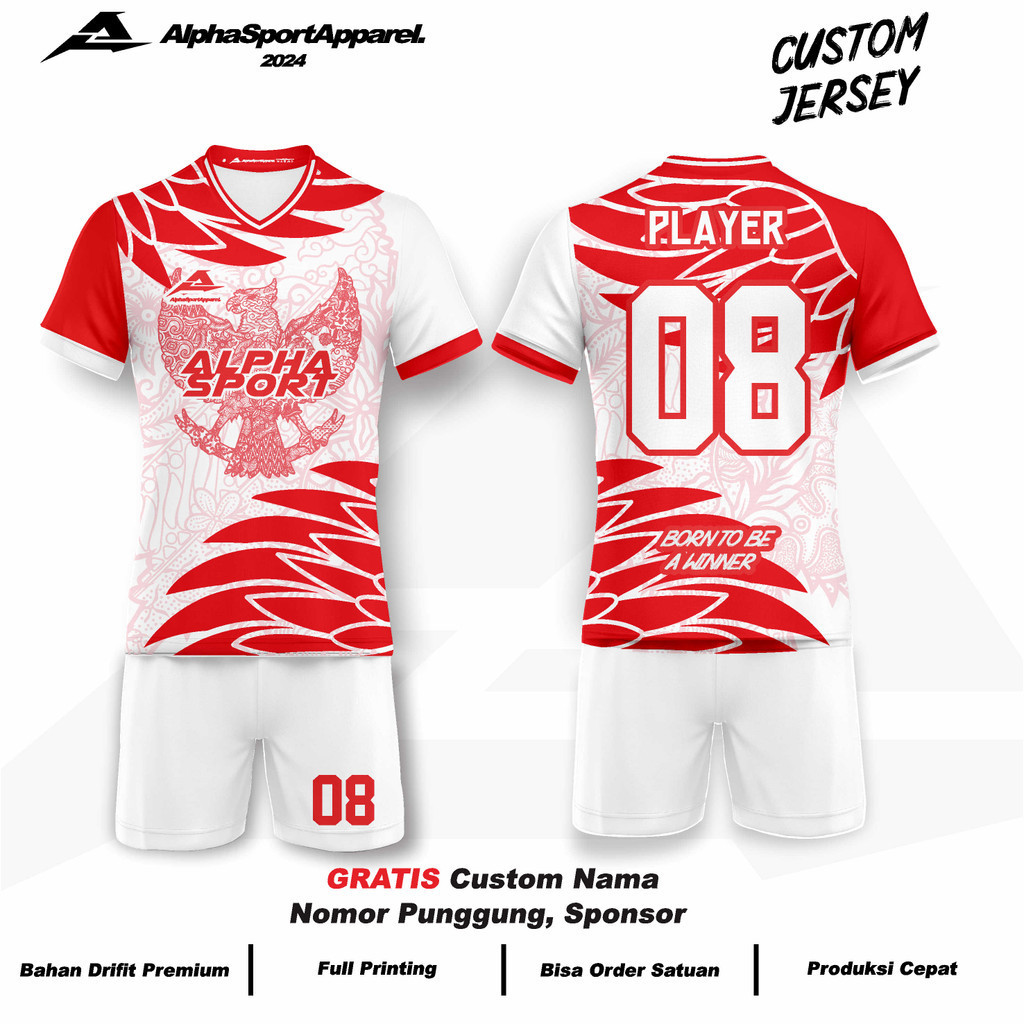 Jual Jersey Bola Futsal Voli Badminton 194 Motif Garuda Wings Merah ...