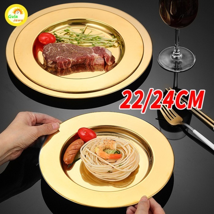 Jual 306 Piring Stainless Gold Premium Foodgrade Padat Tebal Gold Plate ...